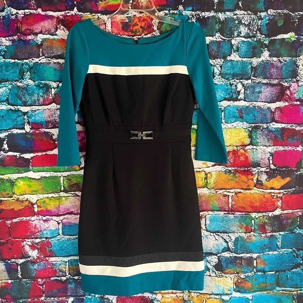 Whbm Teal Black Colorblock Ponte Dress Size 2 - Gem